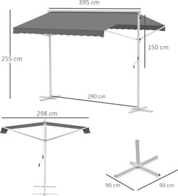 Stojící zahradní markýza Outsunny 4x3m se skládací klikou v šedé barvě pro terasu a balkon, odolná proti povětrnostním vlivům a stabilní |