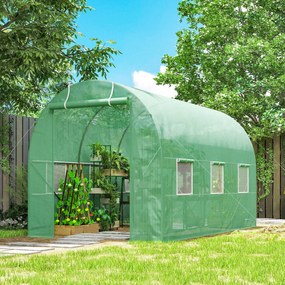 Outsunny Fóliový skleník Skleník na rajčata Fóliový tunelový skleník s oknem Zelený 350 x 200 x 200 cm | Aosom