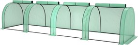 Mini skleník Outsunny - mini tunelový skleník pro pěstování rajčat 4 x 1 x 0,8 m, ocel, vysokohustotní PE 140 g/m², proti UV, 4 dveře s rolovacím zipe