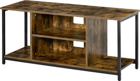 HOMCOM TV stolek pro TV do 55 palců - Průmyslový styl, s 4 přihrádkami, nastavitelnou policí a správcem kabelů 110x40x50 cm Rustikální Hnědá
