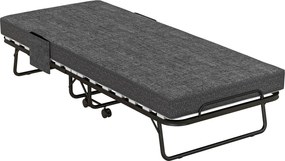 Skládací postel pro hosty HOMCOM s kolečky, matrace 10 cm, potah, cestovní postel s postranní kapsou Tmavě šedá 190 x 80 x 42 cm | Aosom