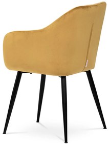 AUTRONIC Jídelní židle, potah žlutá matná sametová látka, kovové nohy, černý matný lak