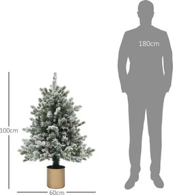 HOMCOM Vánoční stromek s šiškami, pokrytý sněhem, nehořlavý, stabilní, Ø60 x 100H cm, zelená/zlatá