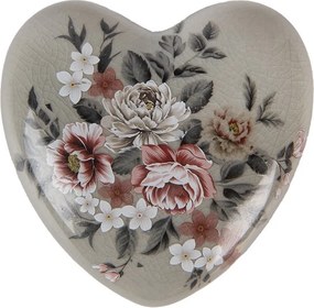 Zelená keramická dekorace srdce s květy Floria - 11*11*4 cm