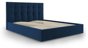 Tmavě modrá čalouněná dvoulůžková postel s úložným prostorem s roštem 160x200 cm Nerin – Mazzini Beds