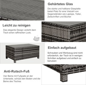 Zahradní stolek Outsunny 85 x 50 x 39 cm, zahradní stolek z polyratanu v šedé barvě, ideální na balkon a terasu |