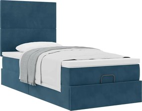 Osmanský rám postele s matracemi tmavě modrá 90x200cm samet 3313377