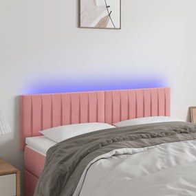 Čelo postele s LED růžové 144x5x78/88 cm samet