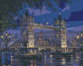 zuty malování podle čísel - tower bridge v noci, 50x40 cm, bez rámu a bez vypnutí plátna