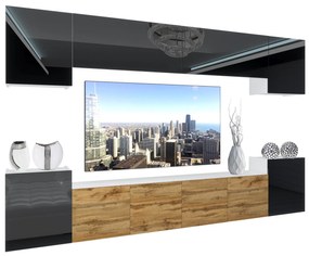 Obývací stěna Belini Premium Full Version černý lesk / dub wotan + LED osvětlení Nexum 70