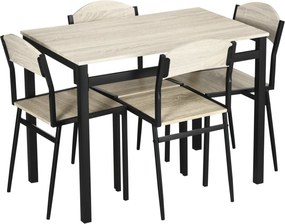 HOMCOM Jídelní set 5 kusů se 1 obdélníkovým stolem a 4 židlemi, ocel a MDF, černý a dubový | Aosom