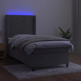 Box spring postel s matrací a LED světle šedá 80 x 200 cm samet 3139409
