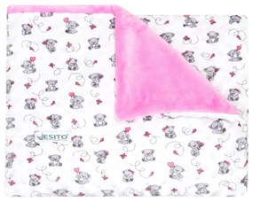 ESITO Dětská deka dvojitá Minky medvídek 75 x 100 cm - růžová