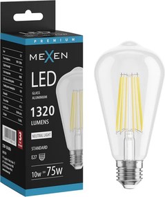 Mexen Vintis, LED filamentová žárovka E27, ST64, 10 W, neutrální bílá 4000K, čirá, L152-E27-1040-00
