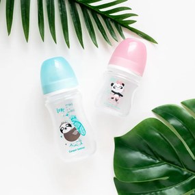 Canpol babies Antikoliková širokohrdlá lahev EXOTIC ANIMALS 240ml růžová