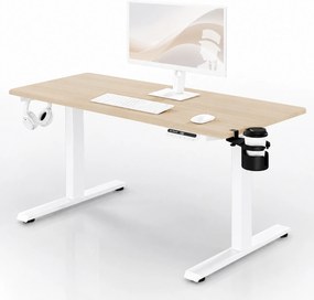 Elektrický stůl s nastavitelnou výškou ergonomický bílý/dub sonoma,1400x700 mm: ARIA