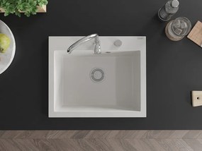 Mexen Elix granitový dřez 1-komorový 600 x 500 mm, bílý, sifon chrom - 6525601005-20