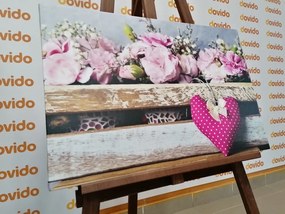 Obraz květiny karafiátu v dřevěné bedně - 60x40 cm