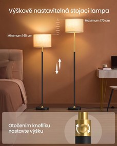 Výškově nastavitelná stojací lampa Vasagle Eupho zlatá/černá