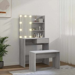 Toaletní stolek sada s LED šedý sonoma kompozitní dřevo 3114113