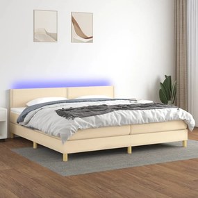 Box spring postel s matrací a LED krémová 200x200 cm textil,  3133666