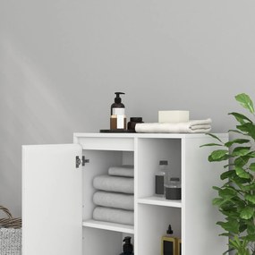 Koupelnová skříň HOMCOM, úložný nábytek se 3 otevřenými přihrádkami a 1 skříňkou s nastavitelnou policí, 53 x 30 x 80 cm, bílá