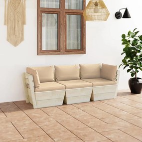 vidaXL 3místná zahradní pohovka z palet s poduškami smrkové dřevo [3063396] Barva: Krémová bílá