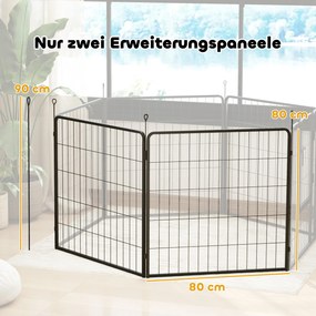 PawHut 2dílné rozšíření 2 panelů plotu pro psy pro hrací arénu, 80 x 80 cm ocelový plot pro štěňata, pro malé a střední psy