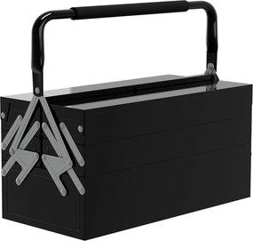 DURHAND kovový toolbox - Sada nářadí - 3 úrovně, 5 teleskopických přihrádek - Černý ocelový plech