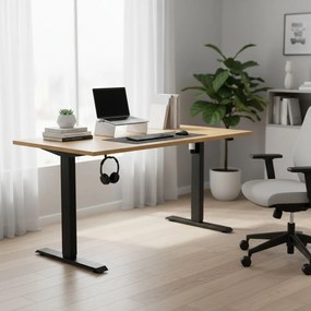 Výškově nastavitelný stůl OfficeTech A, 160 x 80 cm, černá podnož, dub zlatý