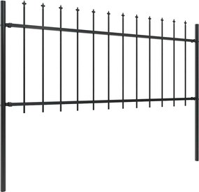 Zahradní plot s kopím nahoře ocelový 838 x 80 cm černý 277606