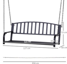 Závěsná lavice 2místná zahradní houpačka Houpací lavice Hollywoodská houpačka Závěsná lavice s řetězy Kov Černá 127 x 60 x 53 cm
