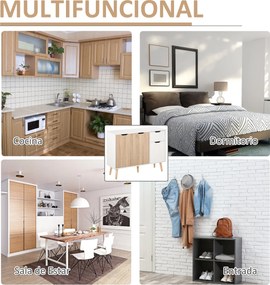 HOMCOM Moderní komoda se 3 dvířky a zásuvkou 90x30x72 cm Bílá a přírodní dřevo