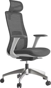 Kancelářská ergonomická židle WISDOM s podhlavníkem — síť, šedý plast, nosnost 150 kg, světle šedá Mercury star