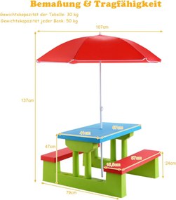 Costway Dětská sedací skupina, dětský stolek, lavice, pikniková dětský nábytek