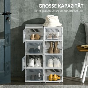 HOMCOM Botník DIY zásuvný s 8 přihrádkami, obdélníkový botník, plast, průhledný, 25x35x19cm| Aosom