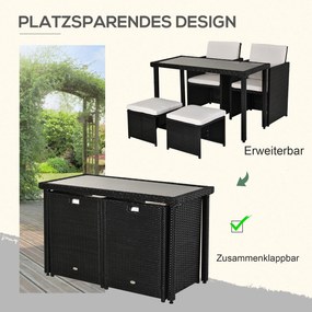Outsunny polyratanový jídelní set 11 ks s polštáři černý, odolný proti povětrnostním vlivům a elegantní pro zahradu a terasu | Aosom.de