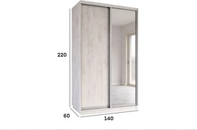 Skříně s posuvnými dveřmi 1400x2200x600 1LTD 1 Zrcadlo Dub Craft bílý, profil stříbrný