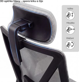 Ergonomická kancelářská židle šedá se síťovinou VECTOR