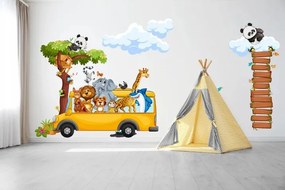 Nálepka pro děti veselé safari zvířátka cestující v autobuse 80 x 160 cm