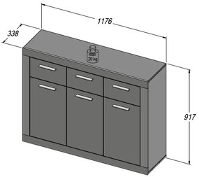 Komoda Baccio 118 cm, beton/bílá