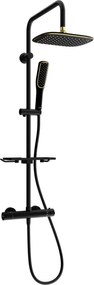Mexen KT49 nástěnný sprchový set s dešťovou sprchou a termostatickou baterií, černý/zlatý - 771504993-75