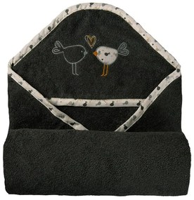 BabyMatex Dětská osuška 100x100 froté maxi plus Birds 44 grafitová osuška s kapucí