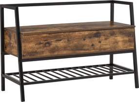 HOMCOM Botník s lavicí a úložným prostorem, vintage prostorově úsporná lavička na boty z dřeva a kovu, rustikální hnědá, 90x37x60cm | Aosom