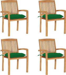 vidaXL Stohovací zahradní židle s poduškami 4 ks masivní teak [3073258] Barva: Zelená