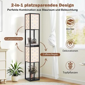 Costway 2-žárovka stojací lampa s 2 policemi a nožním spínačem stojací lampa