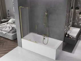 Mexen Velar L, 2-křídlová posuvná vanová zástěna 90 x 150 cm, 8mm sklo námraza, zlatá matná, 896-090-003-31-55