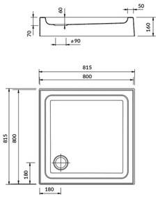 Cersanit TAKO sprchová vanička 80x80x16 cm, bílá, S204-011