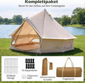 Costway Nepromokavý zvonový stan s otvorem pro kamna, 310 cm, béžový