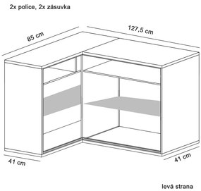 Mediolan - rohová komoda M15 LEVÁ - natural hikora + dekorační deska